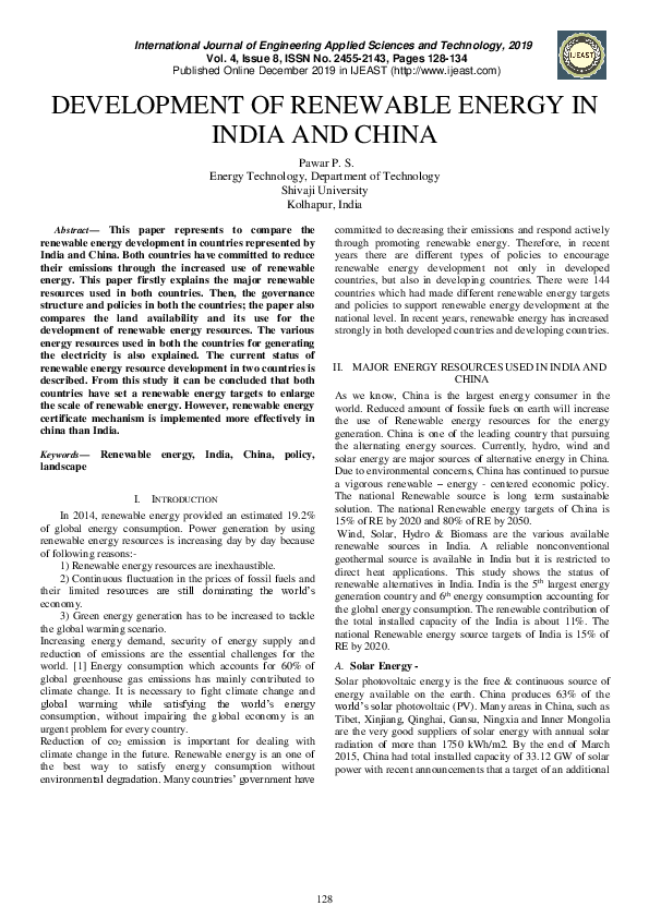 (PDF) Development of Renewable Energy in India and China | payal pawar ...