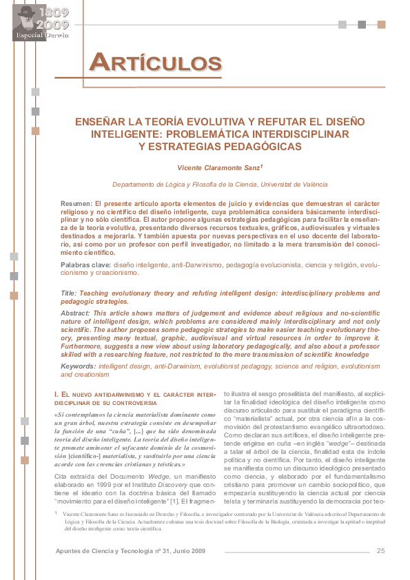 (PDF) Enseñar la teoría evolutiva y refutar el diseño inteligente ...