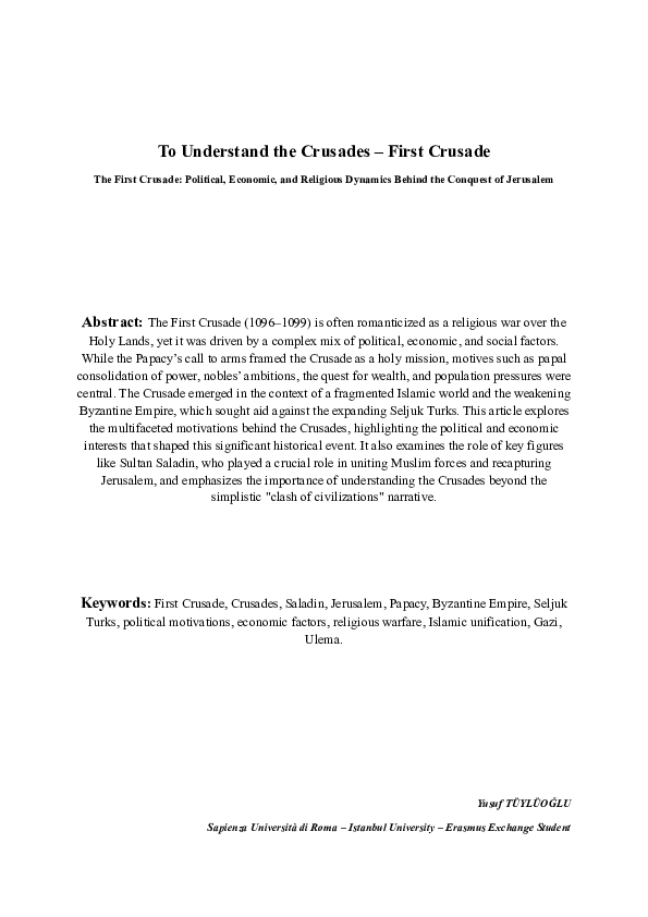 (PDF) To Understand the Crusades - The First Crusade: Political ...