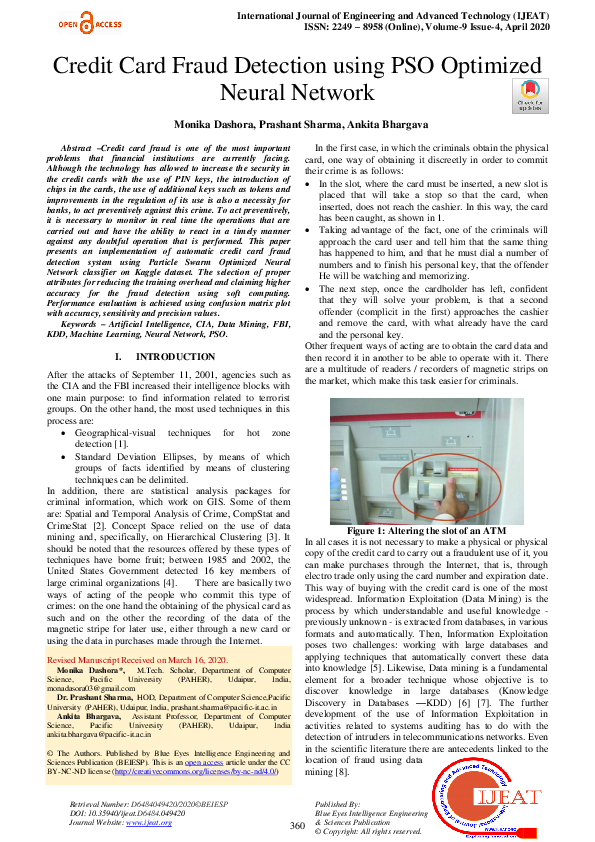 (PDF) Credit Card Fraud Detection using PSO Optimized Neural Network | Dr. Prashant Sharma ...