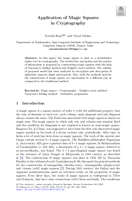 (PDF) Application of Magic Squares in Cryptography