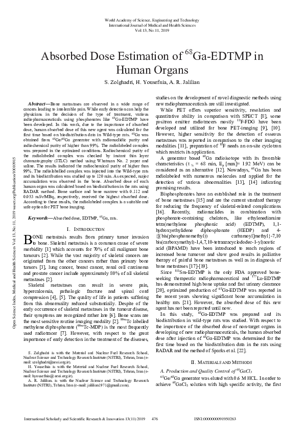 (PDF) Absorbed Dose Estimation of 68Ga-EDTMP in Human Organs