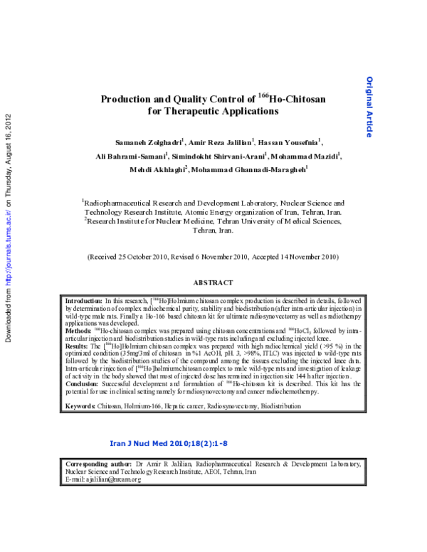 (PDF) Production and quality control of 166Ho-Chitosan for therapeutic applications