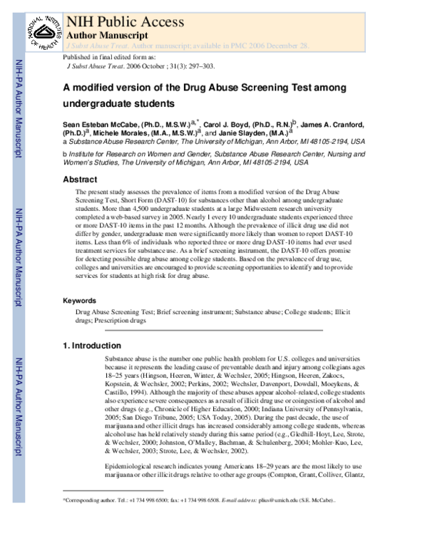 (PDF) A modified version of the Drug Abuse Screening Test among ...