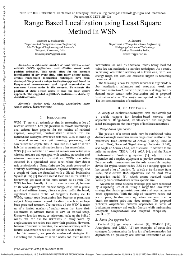 (PDF) Range Based Localization using Least Square Method in WSN