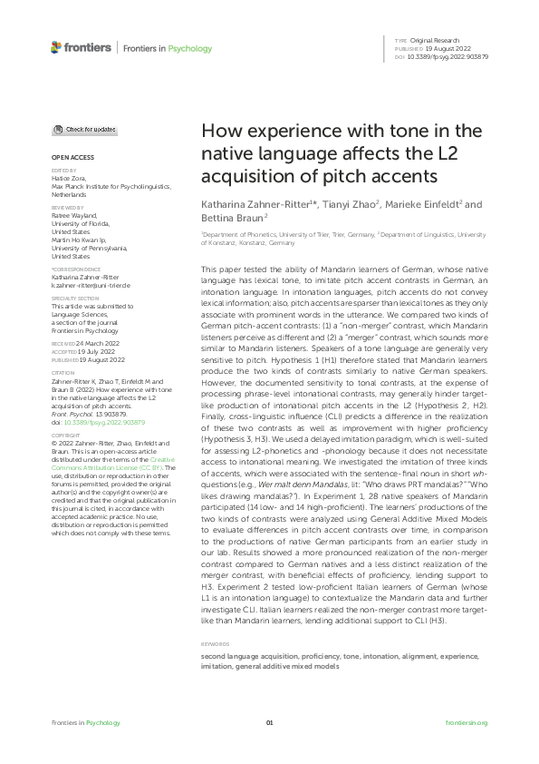 (PDF) How experience with tone in the native language affects the L2 ...