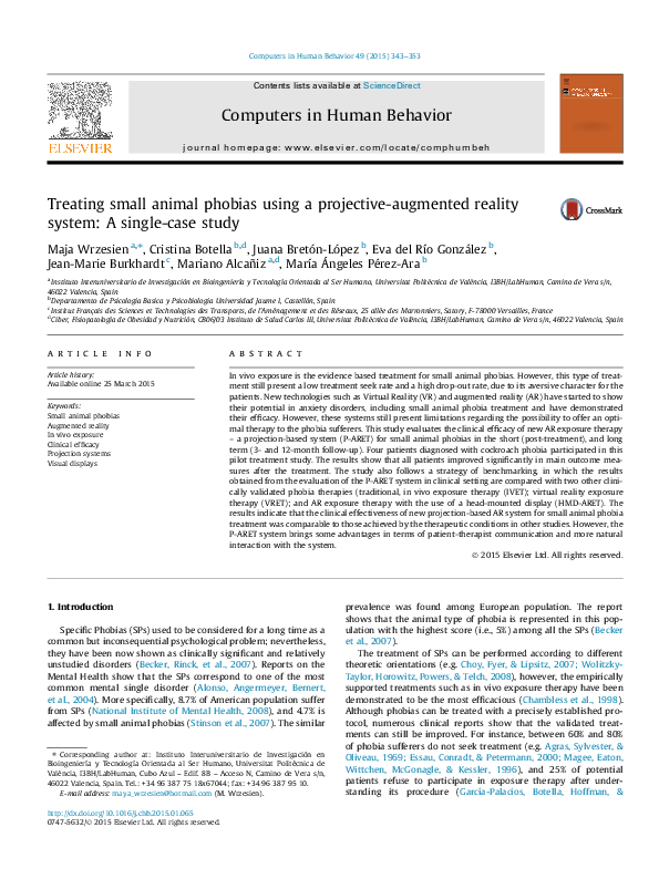 (PDF) Treating small animal phobias using a projective-augmented reality system: A single-case study