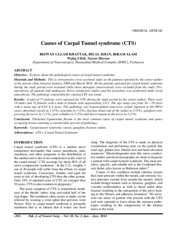 (PDF) Causes of Carpal Tunnel syndrome (CTS