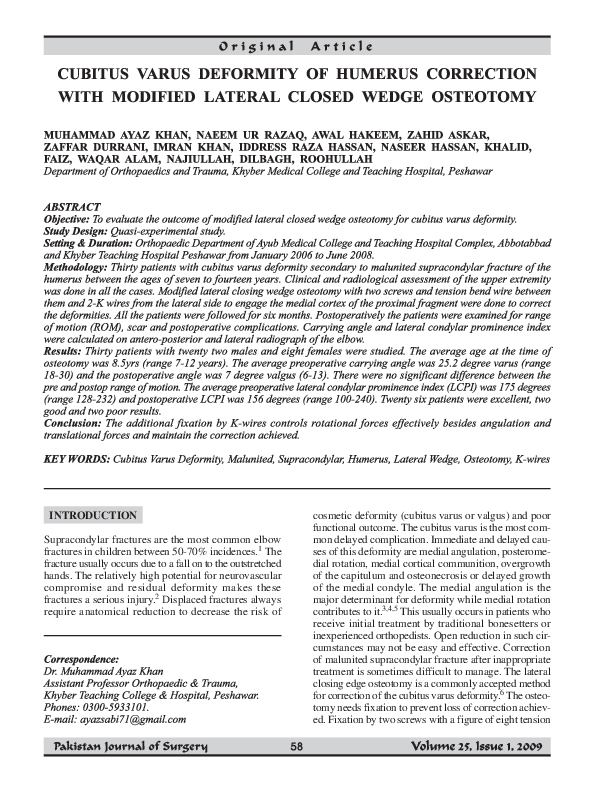 (PDF) Cubitus varus deformity of humerus correction with modified ...