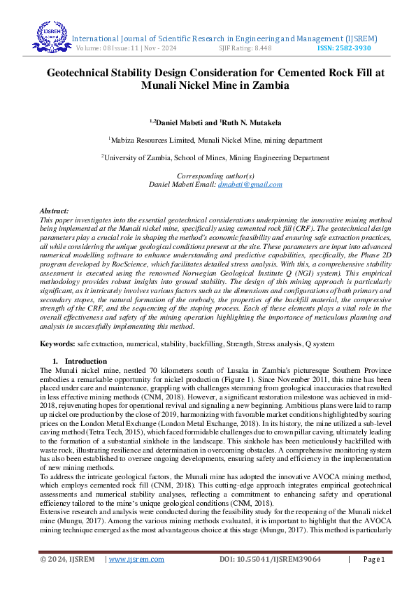 (PDF) Geotechnical Stability Design Consideration for Cemented Rock ...