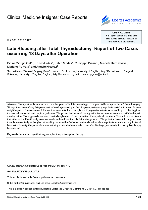 (PDF) Late Bleeding after Total Thyroidectomy: Report of Two Cases ...