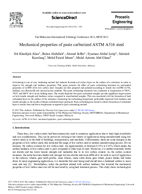 (PDF) Mechanical Properties of Paste Carburized ASTM A516 Steel