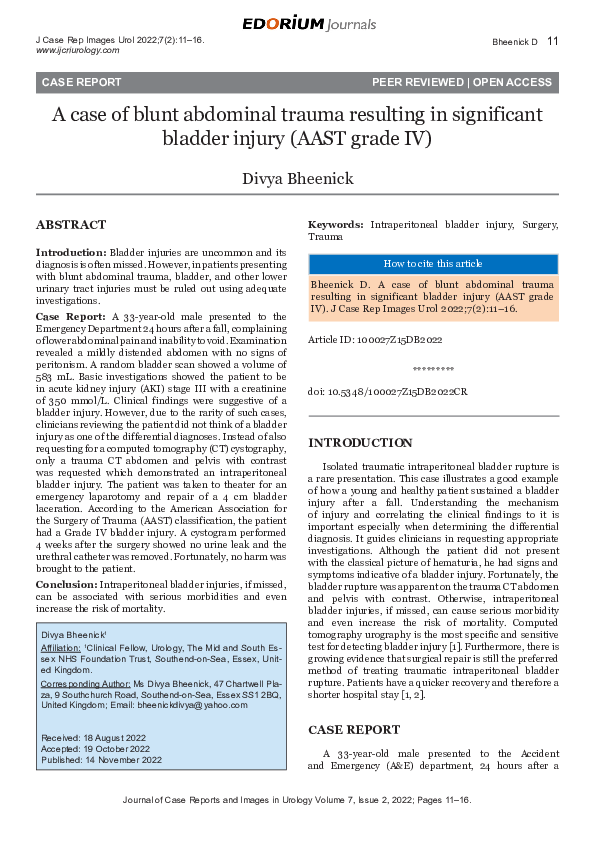 (PDF) A case of blunt abdominal trauma resulting in significant bladder ...
