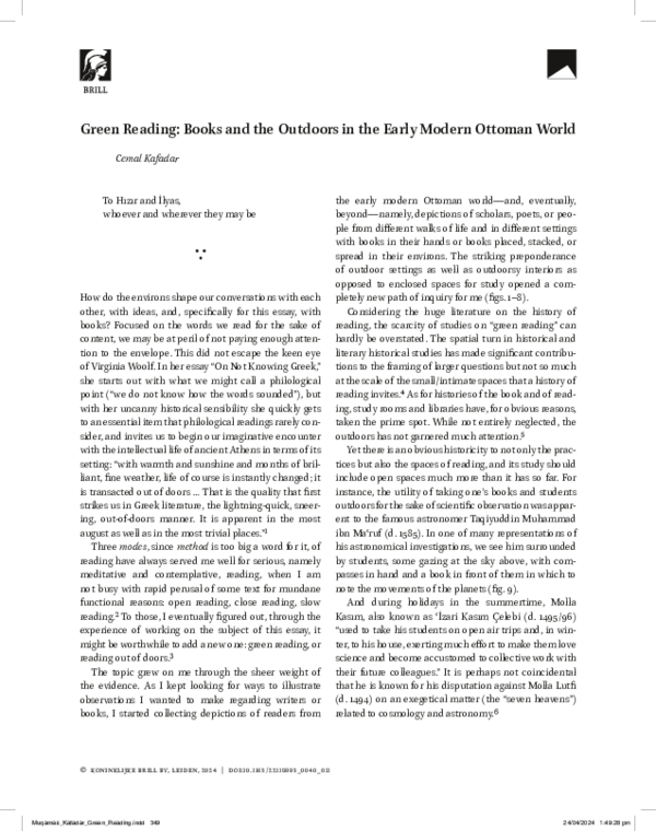 (PDF) Green Reading: Books and the Outdoors in the Early Modern Ottoman ...