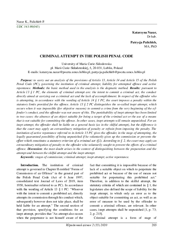 (PDF) Criminal Attempt in the Polish Penal Code