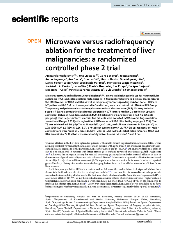 (PDF) Microwave versus radiofrequency ablation for the treatment of liver malignancies: a ...