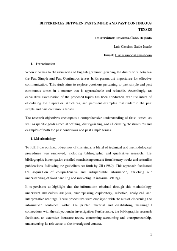 (PDF) DIFFERENCES BETWEEN PAST SIMPLE AND PAST CONTINUOUS TENSES