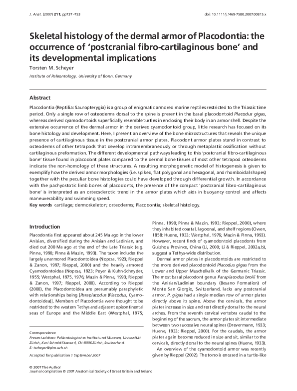 (PDF) Skeletal histology of the dermal armor of Placodontia: the ...