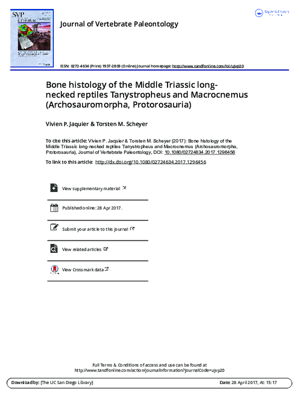 (PDF) Bone histology of the Middle Triassic long-necked reptiles ...