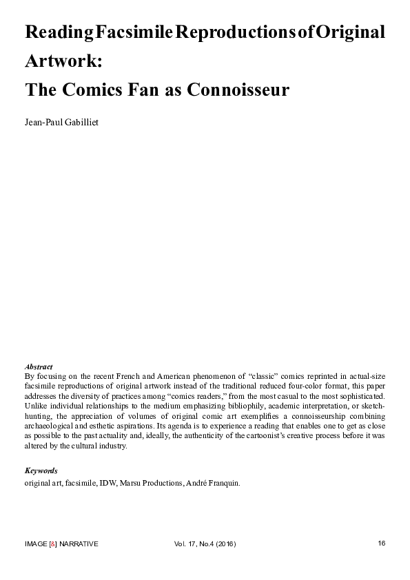 (PDF) Reading Facsimile Reproductions of Original Artwork: The Comics ...