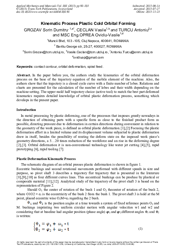 (PDF) Kinematic Process Plastic Cold Orbital Forming | Vasile Adrian ...