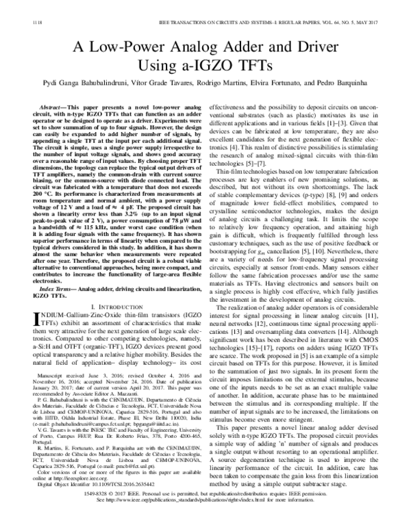(PDF) A Low-Power Analog Adder and Driver Using a-IGZO TFTs