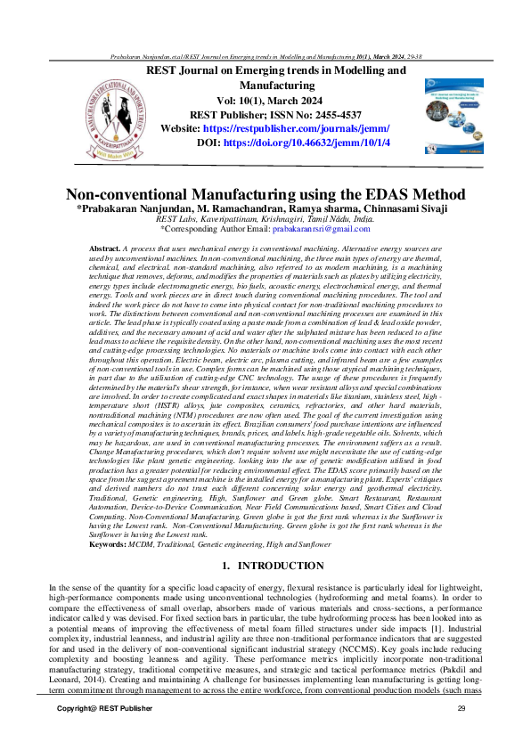 (PDF) Non-conventional Manufacturing using the EDAS Method