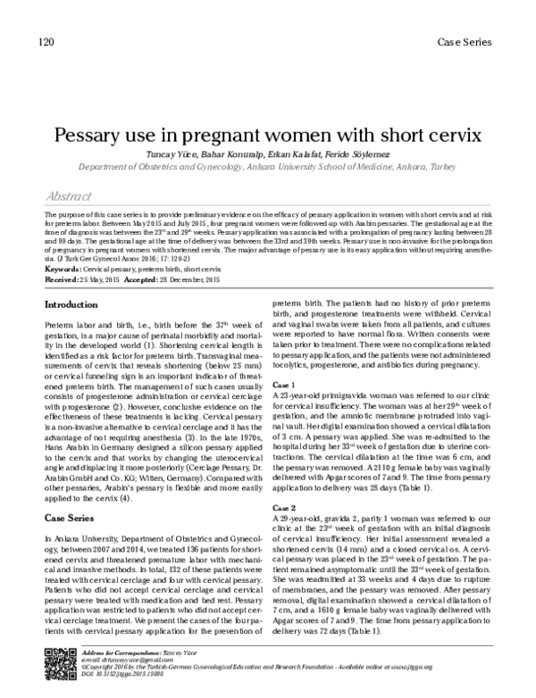 (PDF) Pessary use in pregnant women with short cervix
