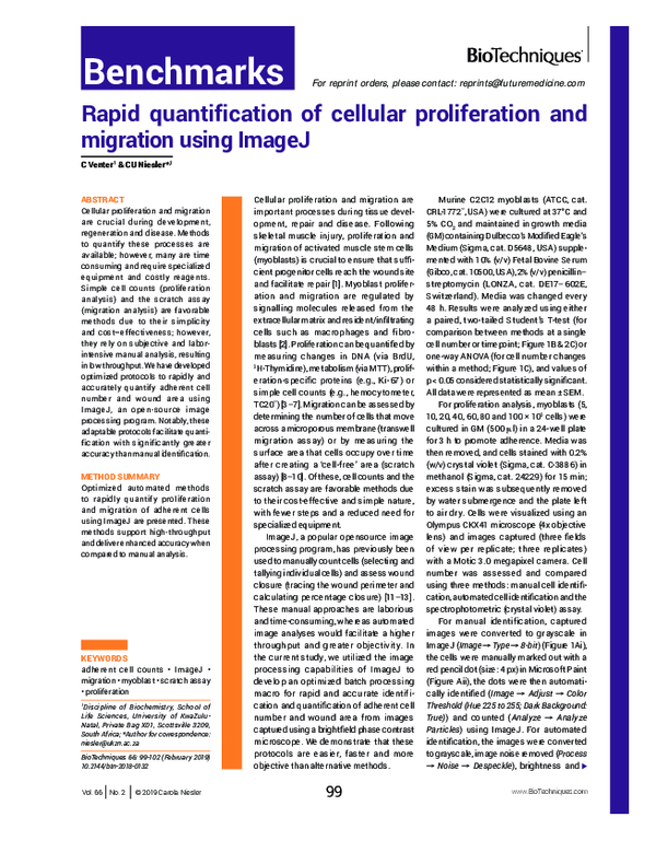 (PDF) Rapid quantification of cellular proliferation and migration using ImageJ