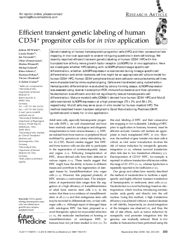 (PDF) Efficient transient genetic labeling of human CD34+ progenitor ...