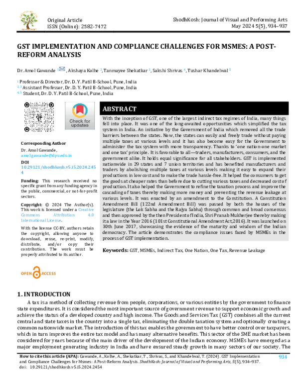 (PDF) GST IMPLEMENTATION AND COMPLIANCE CHALLENGES FOR MSMES: A POST ...