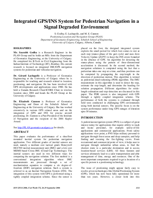(PDF) Integrated GPS/INS System for Pedestrian Navigation in a Signal Degraded Environment