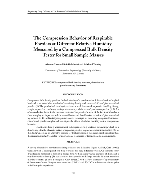 (PDF) The Compression Behavior of Respirable Powders at Different ...