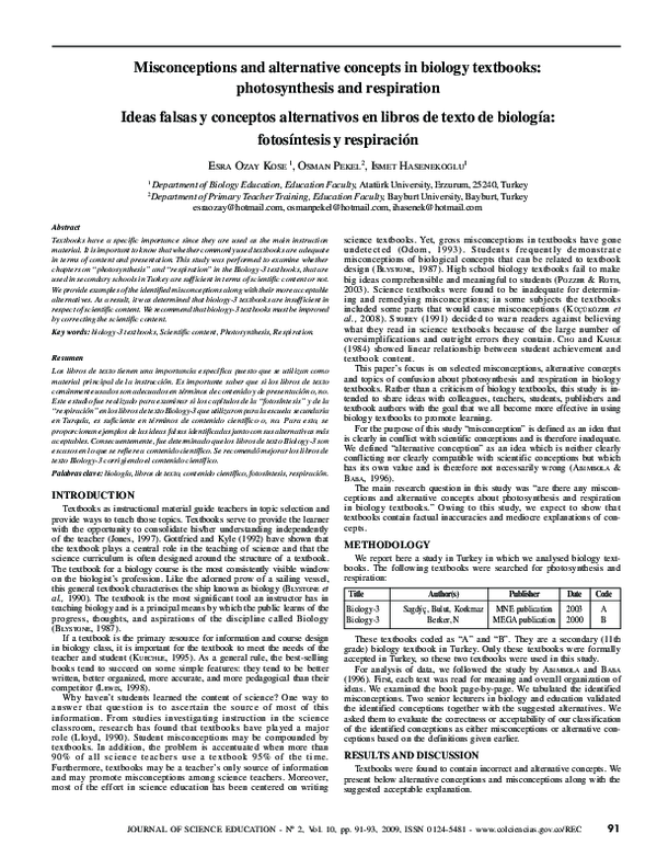 (PDF) Misconceptions and alternative concepts in biology textbooks: Photosynthesis and ...