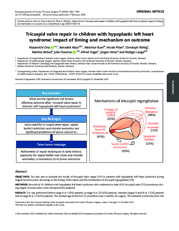 (PDF) Tricuspid valve repair in children with hypoplastic left heart ...