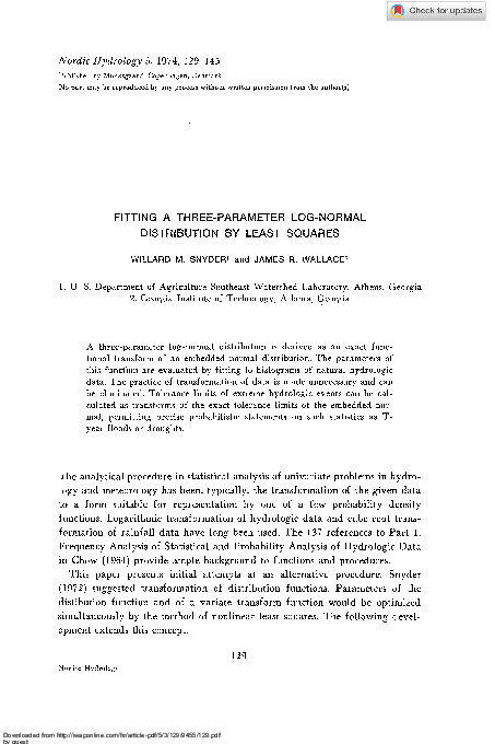 (PDF) Fitting a Three-Parameter Log-Normal Distribution by Least Squares | Victor Kane ...