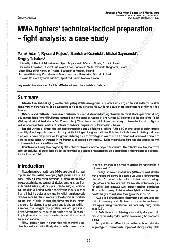 (PDF) MMA fighters’ technical-tactical preparation – fight analysis: a ...