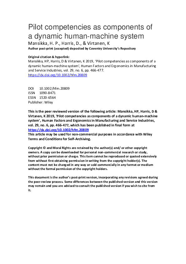 (PDF) Pilot competencies as components of a dynamic human‐machine system