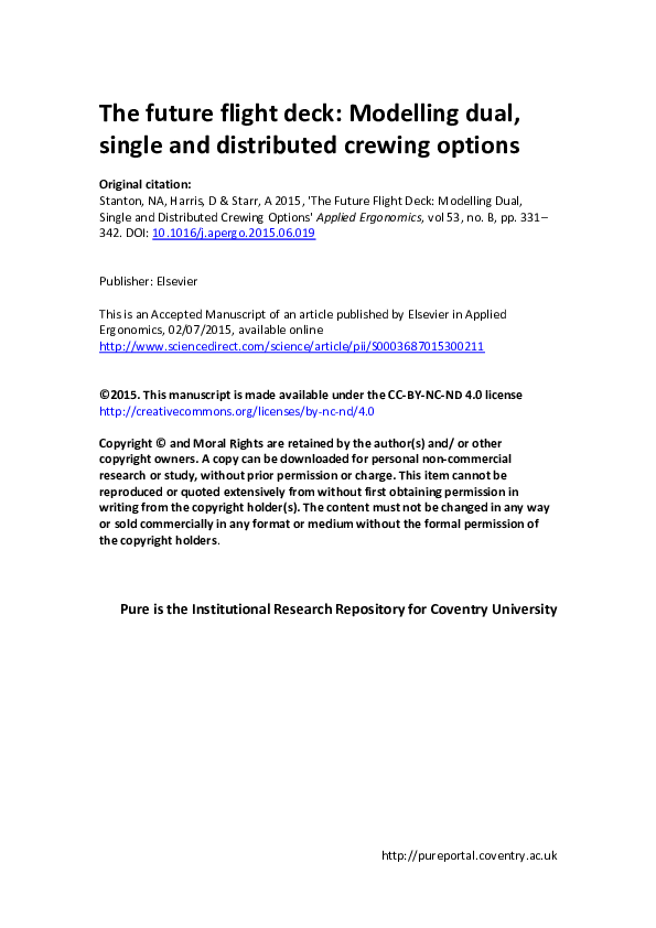 (PDF) The future flight deck: Modelling dual, single and distributed ...