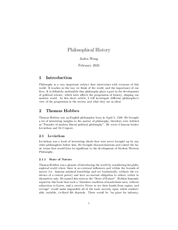 (PDF) Philosophical History: Thomas Hobbes, John Locke, and Rousseau ...