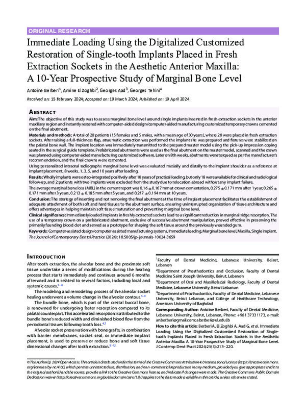 (PDF) Immediate Loading Using the Digitalized Customized Restoration of Single-tooth Implants ...