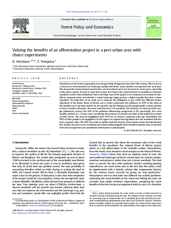 (PDF) Valuing the benefits of an afforestation project in a peri-urban ...