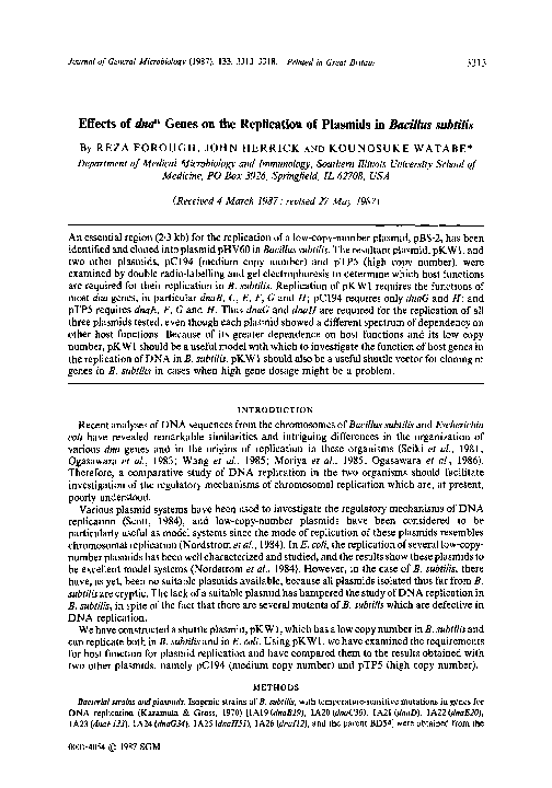 (PDF) Effects of dnats Genes on the Replication of Plasmids in Bacillus ...