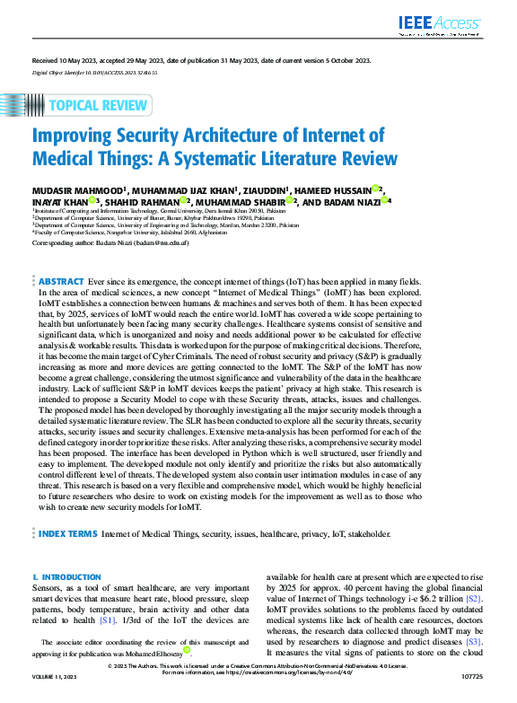 (PDF) Improving Security Architecture of Internet of Medical Things: A Systematic Literature Review