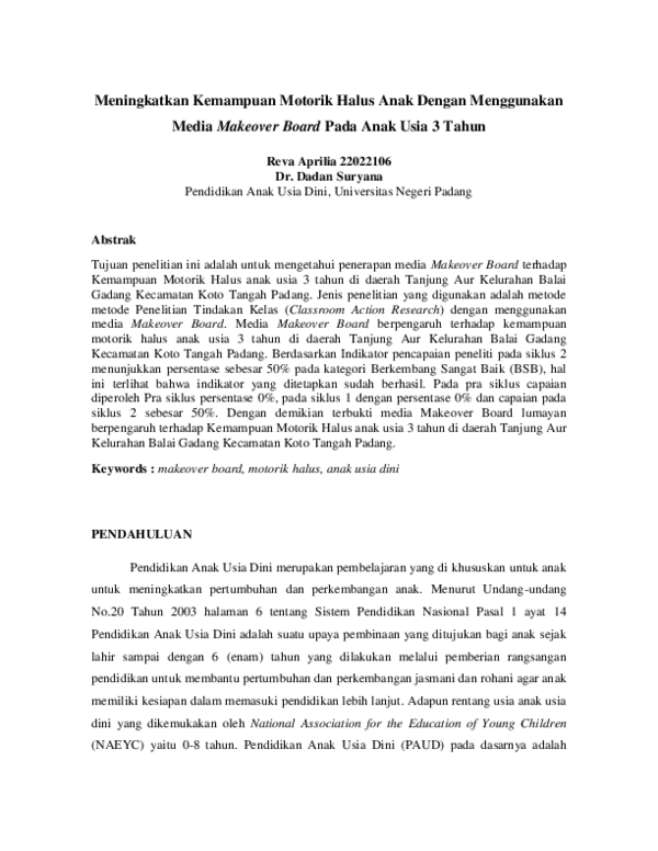 (PDF) Meningkatkan Kemampuan Motorik Halus Anak Dengan Menggunakan Media Makeover Board Pada ...