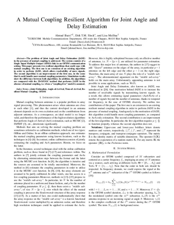(PDF) A mutual coupling resilient algorithm for joint angle and delay estimation | Ahmad Bazzi ...