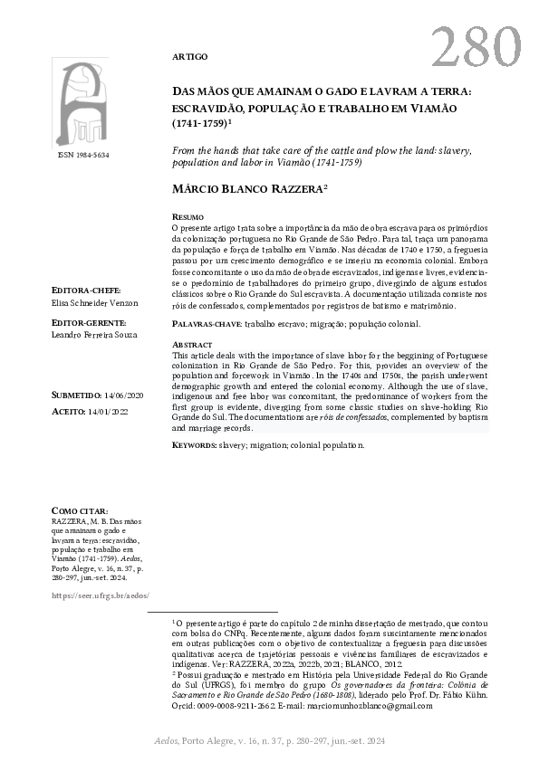 (PDF) Das mãos que amainam o gado e lavram a terra: escravidão ...