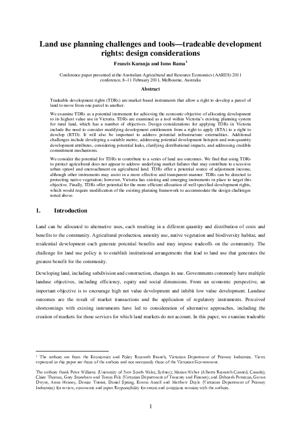 (PDF) Land use planning challenges and tools—tradeable development ...