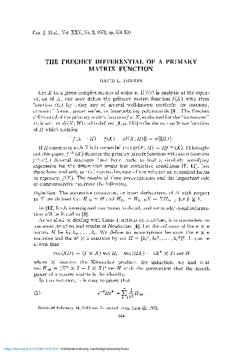 (PDF) Frechet Differential of Primary Matrix Functions