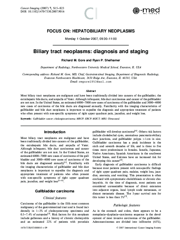 (PDF) Biliary tract neoplasms: diagnosis and staging